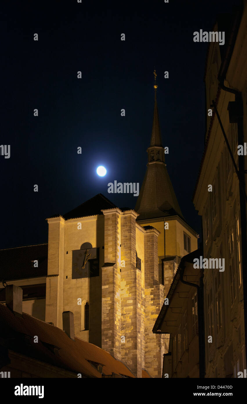 Prague at night with moon Stock Photo - Alamy
