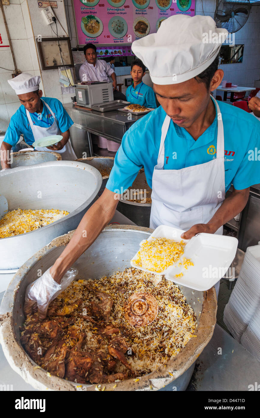 Myanmar, Yangon, Fast Food Restaurant, Chef Cooking Chicken Biriyani ...