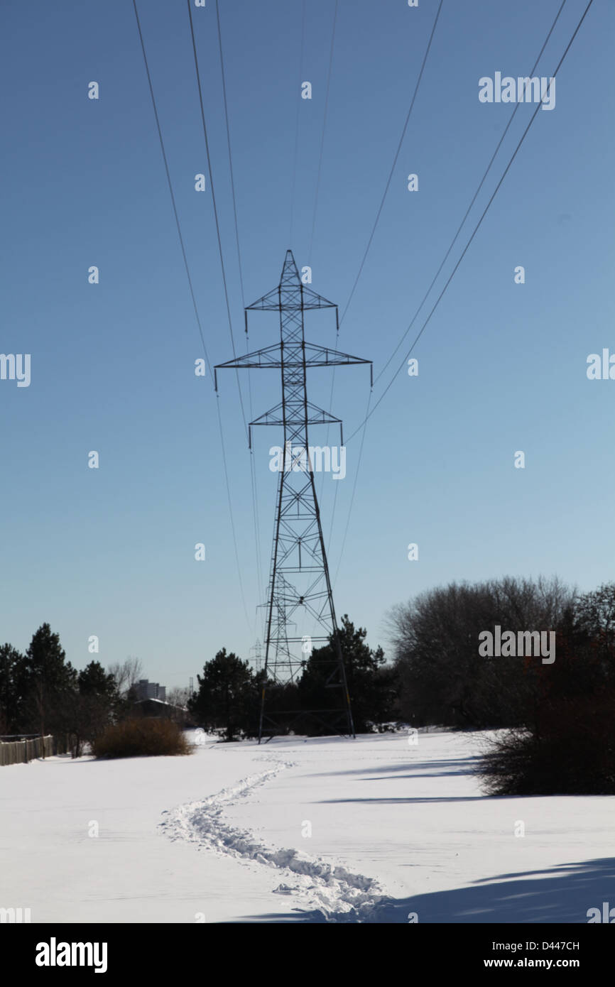 electricity tower snow winter Stock Photo - Alamy