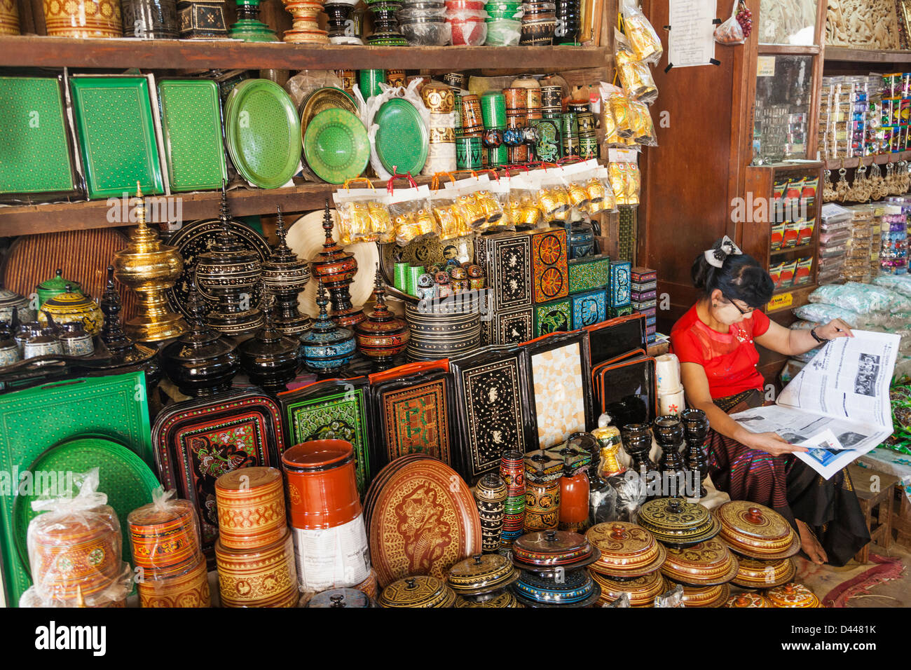 Myanmar, Bagan, Ananda Temple, Shop Selling Lacquerware Souvenirs Stock ...