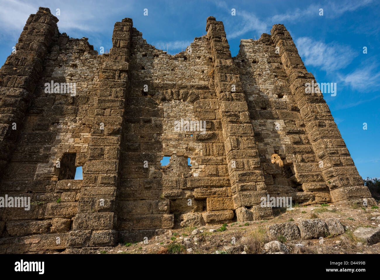 Ruins of the basilica atop the acropolis at Aspendos, an ancient Greco ...