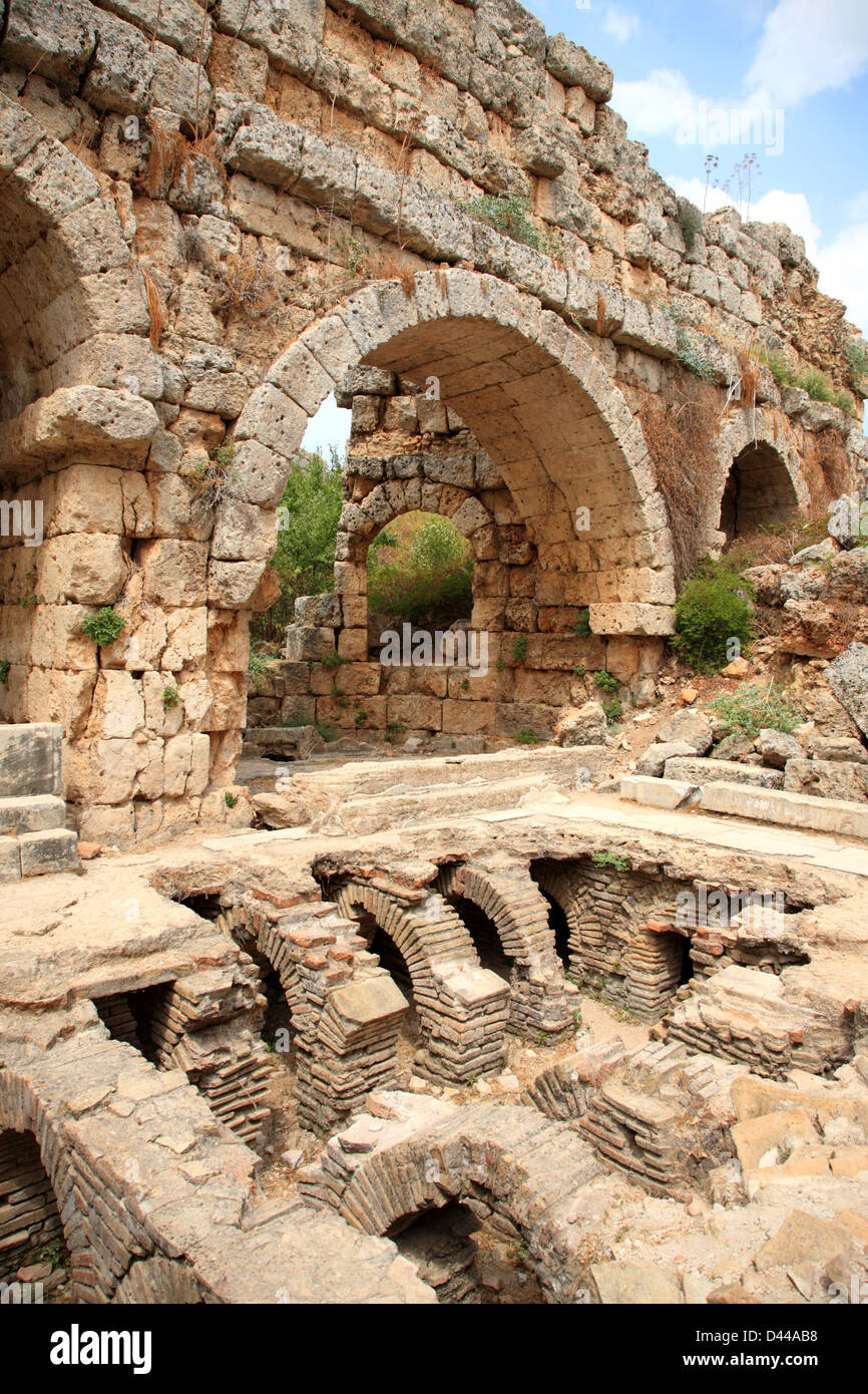 Ruins of ancient public Roman baths in Perge, Antalya, Turkey Stock ...