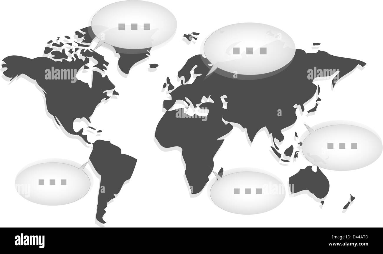 World map with several balloons communicating Stock Photo - Alamy