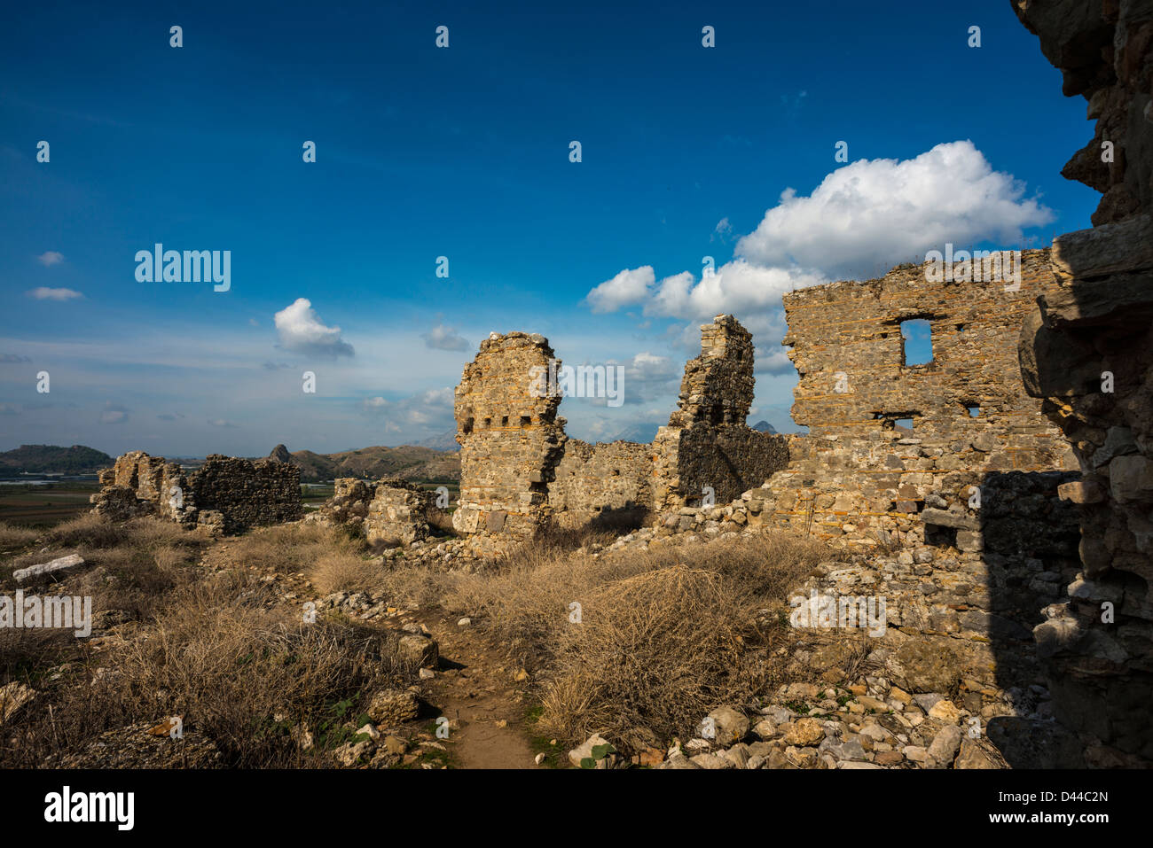 Remains of the greco-roman acropolis city of Aspendos in Turkey Stock ...