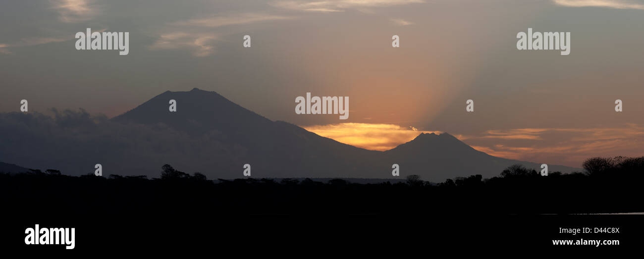 Panoramic view of the Raung (left) and Baluran (right) Volcanos on ...