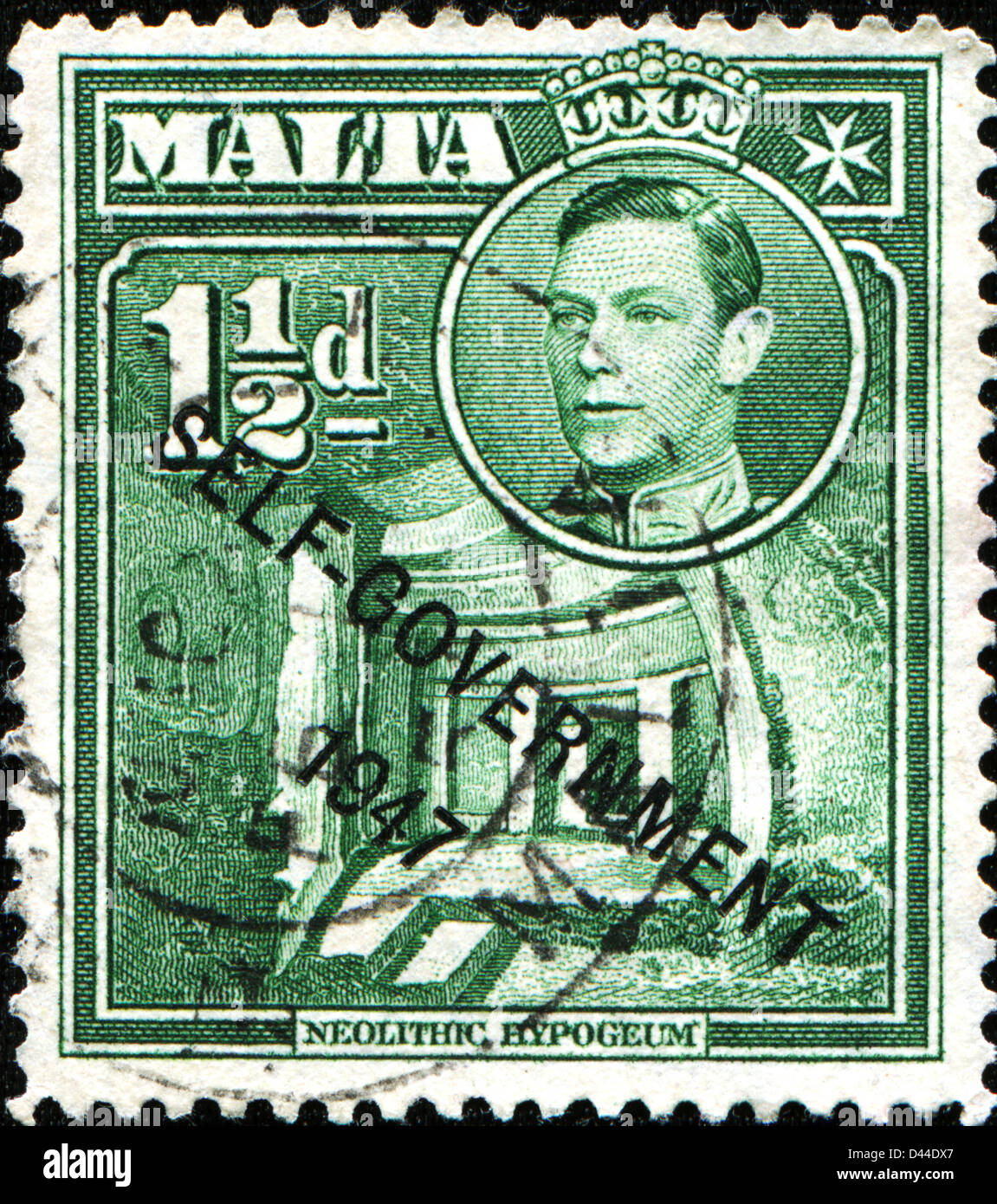 MALTA - CIRCA 1948: A stamp printed in Malta shows Neolithic, Hypogeum ...