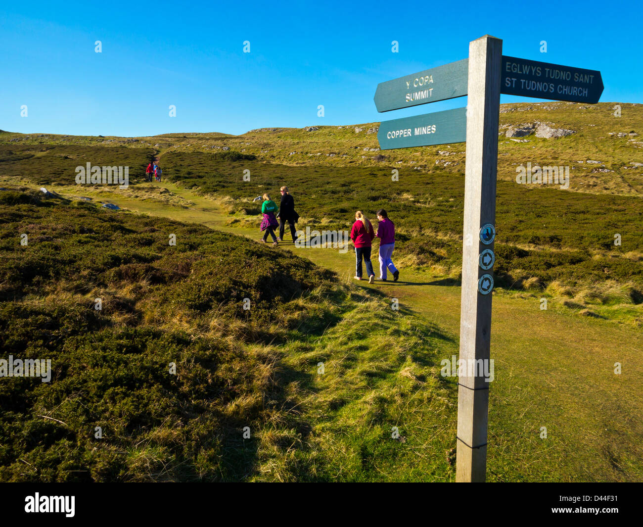 People walking on a public footpath near the summit of the Great Orme a limestone headland near ...