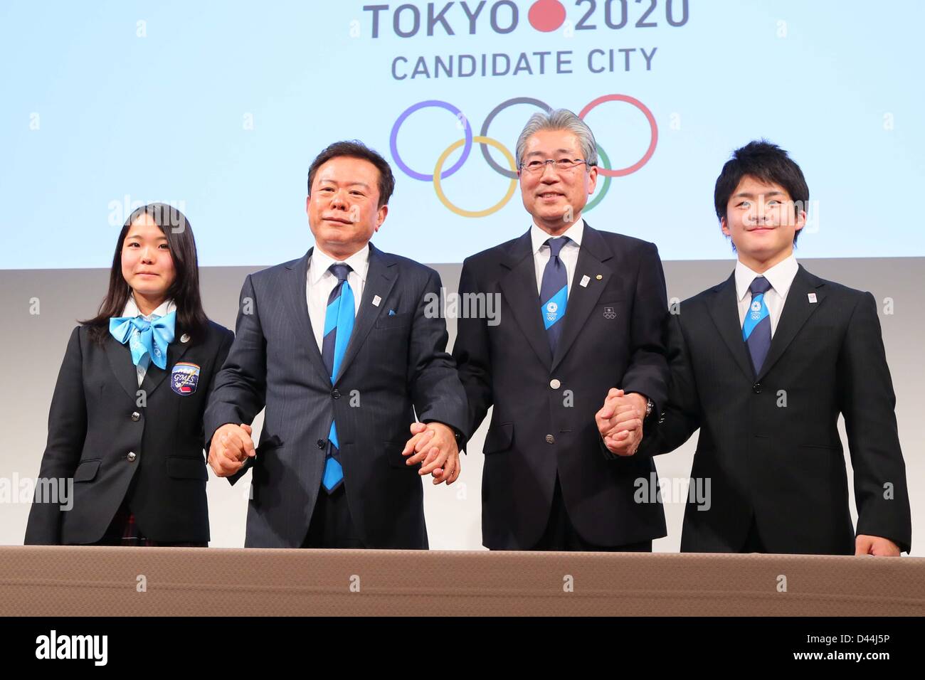 (L-R) Sara Takanashi, Naoki Inose, Tsunekazu Takeda, Yuya Kamoto, MARCH 4, 2013 : IOC Evaluation ...