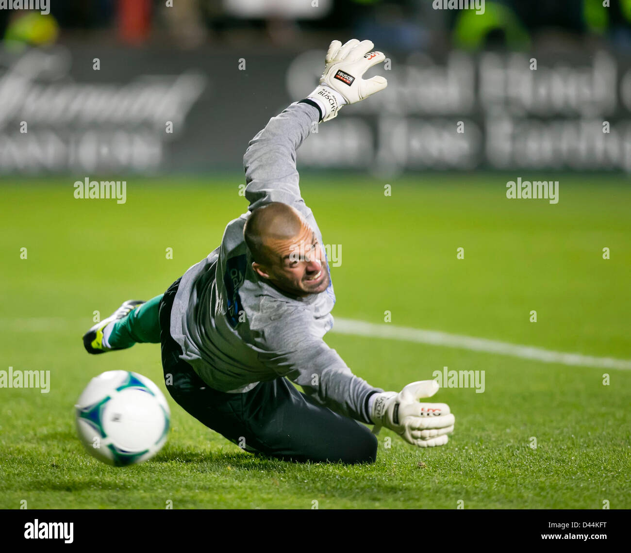 March 3, 2013: San Jose Earthquakes goalkeeper Jon Busch (18) warms up prior to the MLS game ...