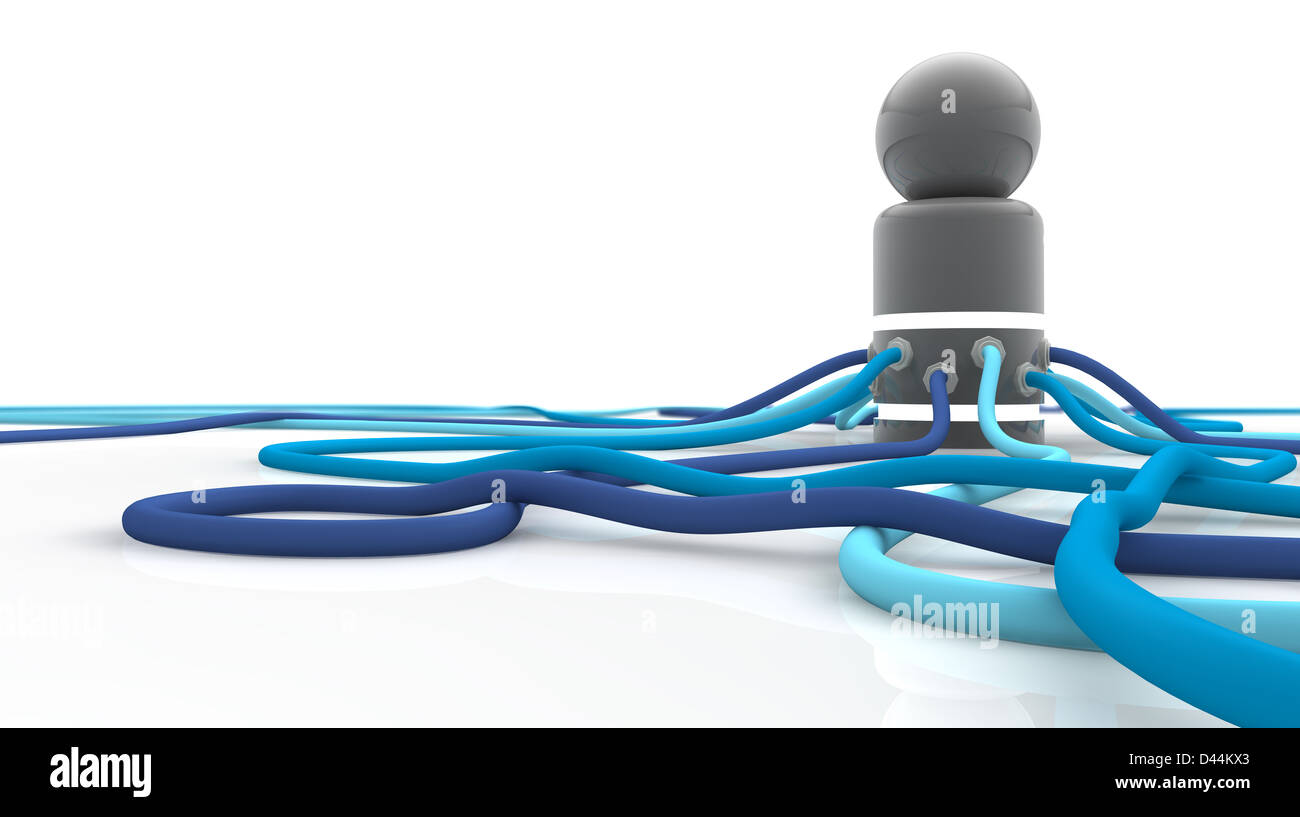 I stylised person icon with blue cables attached spreading out in ...