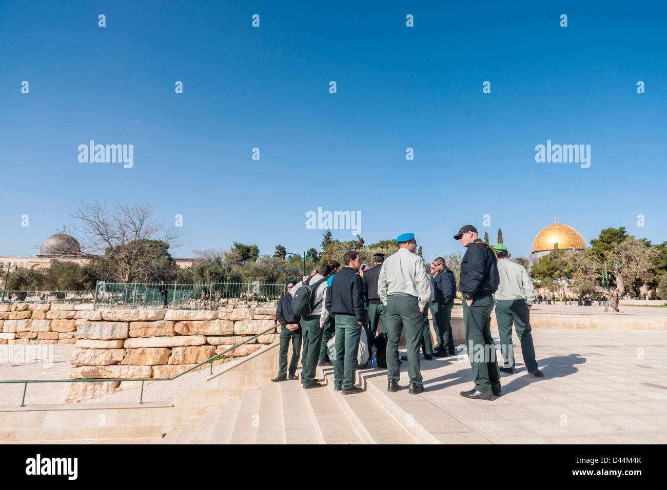 Israel. A group of Army officers touring the temple mount. The Golden ...