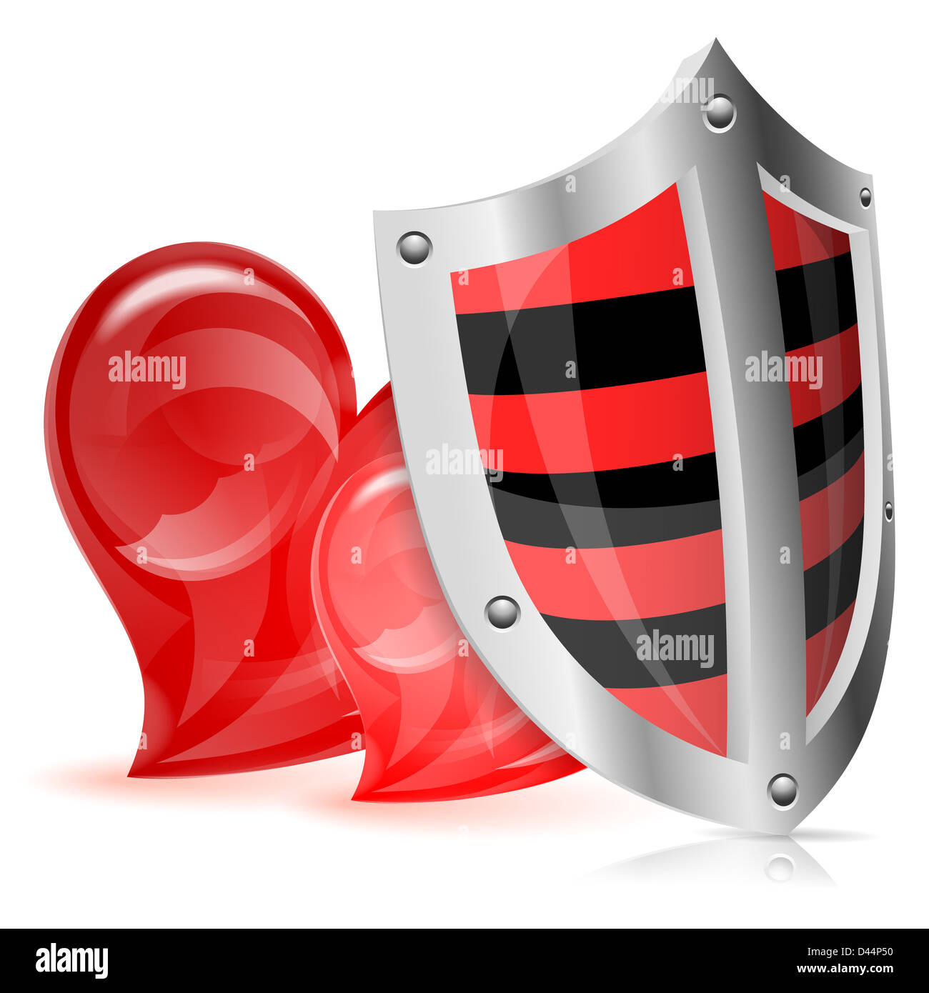 Valentines Day Concept - Shield Protects Two Hearts, isolated on white ...
