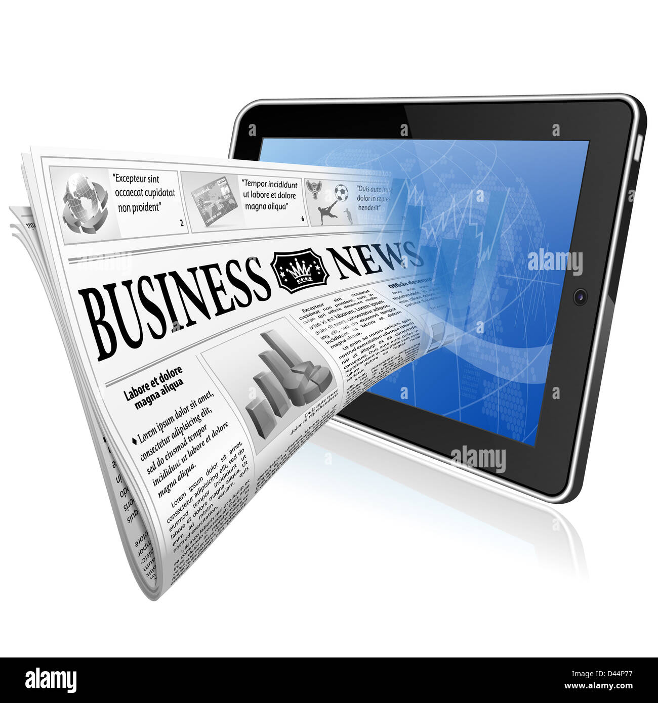 Digital News Concept with Business Newspaper on screen Tablet PC ...