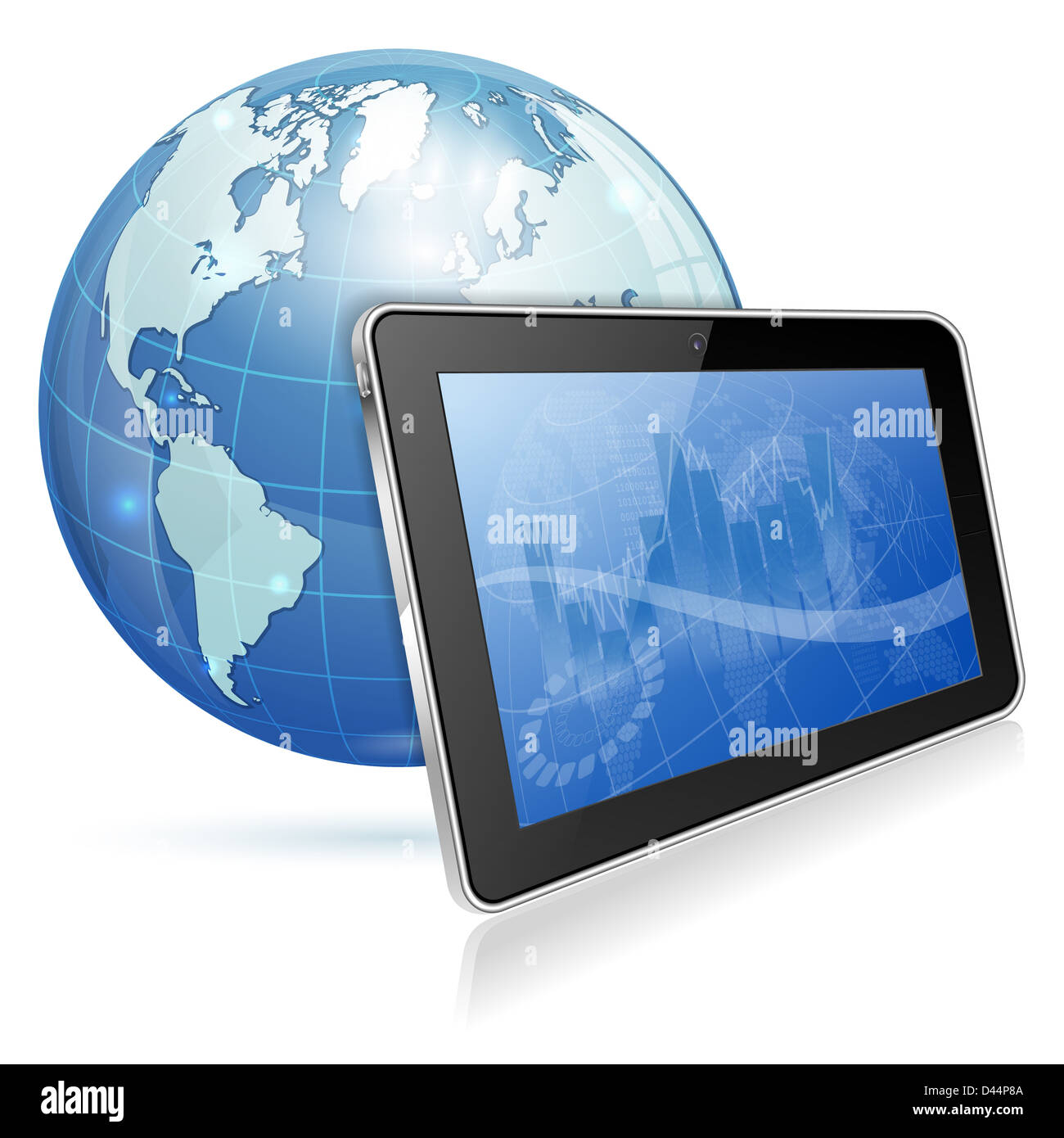 Business Background on screen Tablet PC and Earth, illustration ...