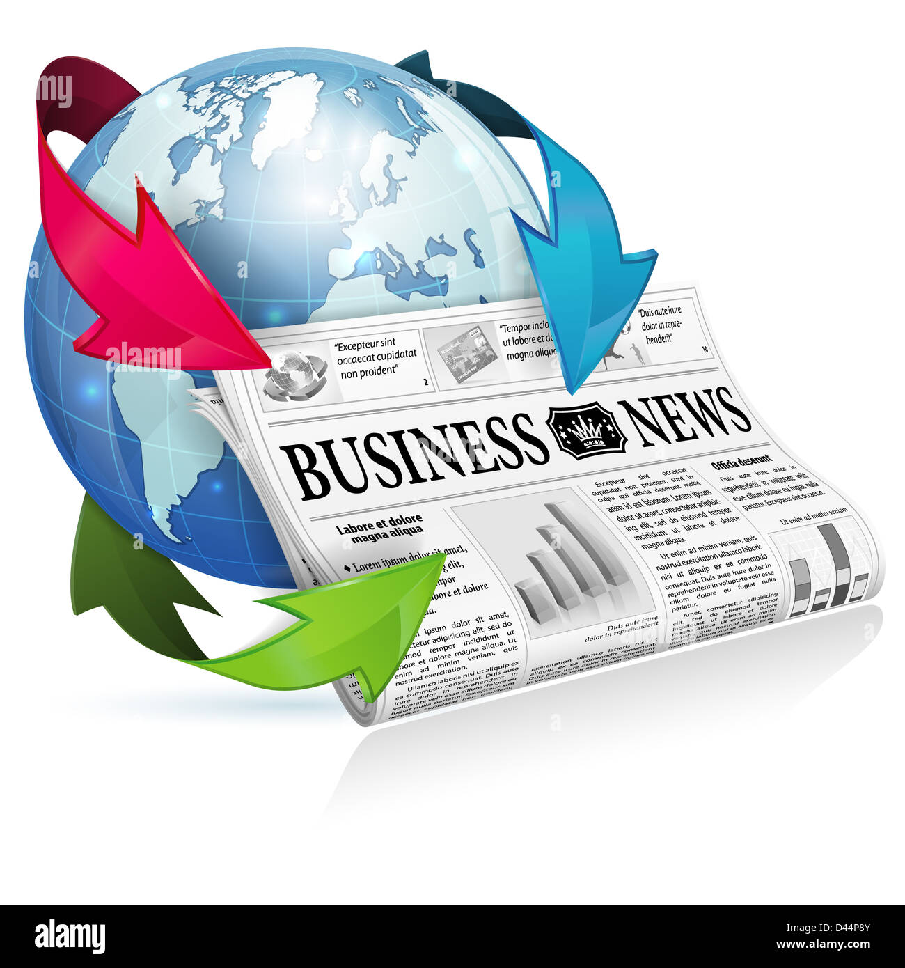 Internet News Concept with Business Newspaper, Arrows and Earth, icon ...