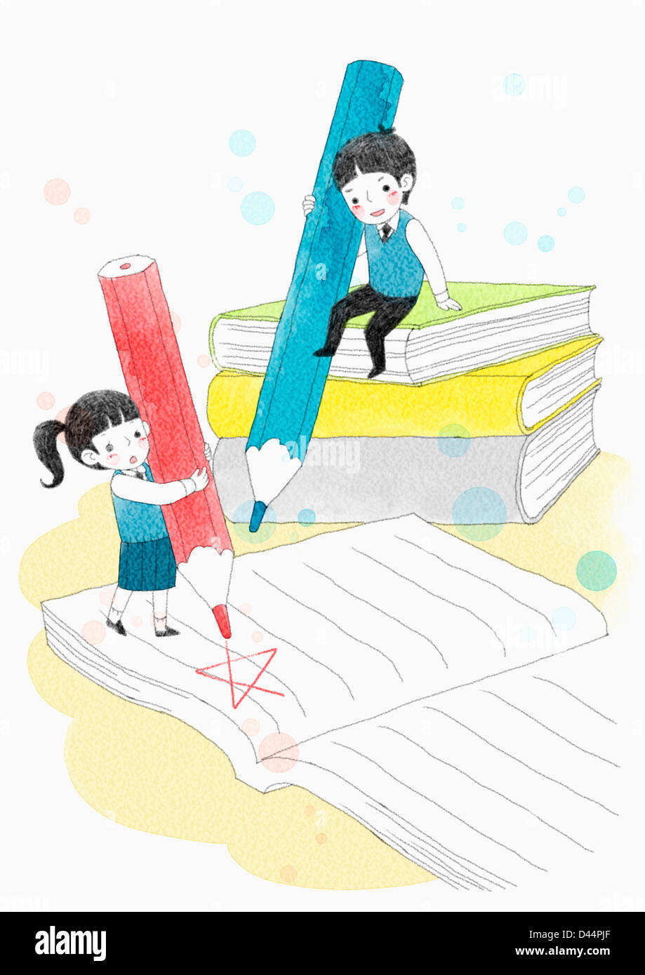illustration of students with books and pencils Stock Photo - Alamy