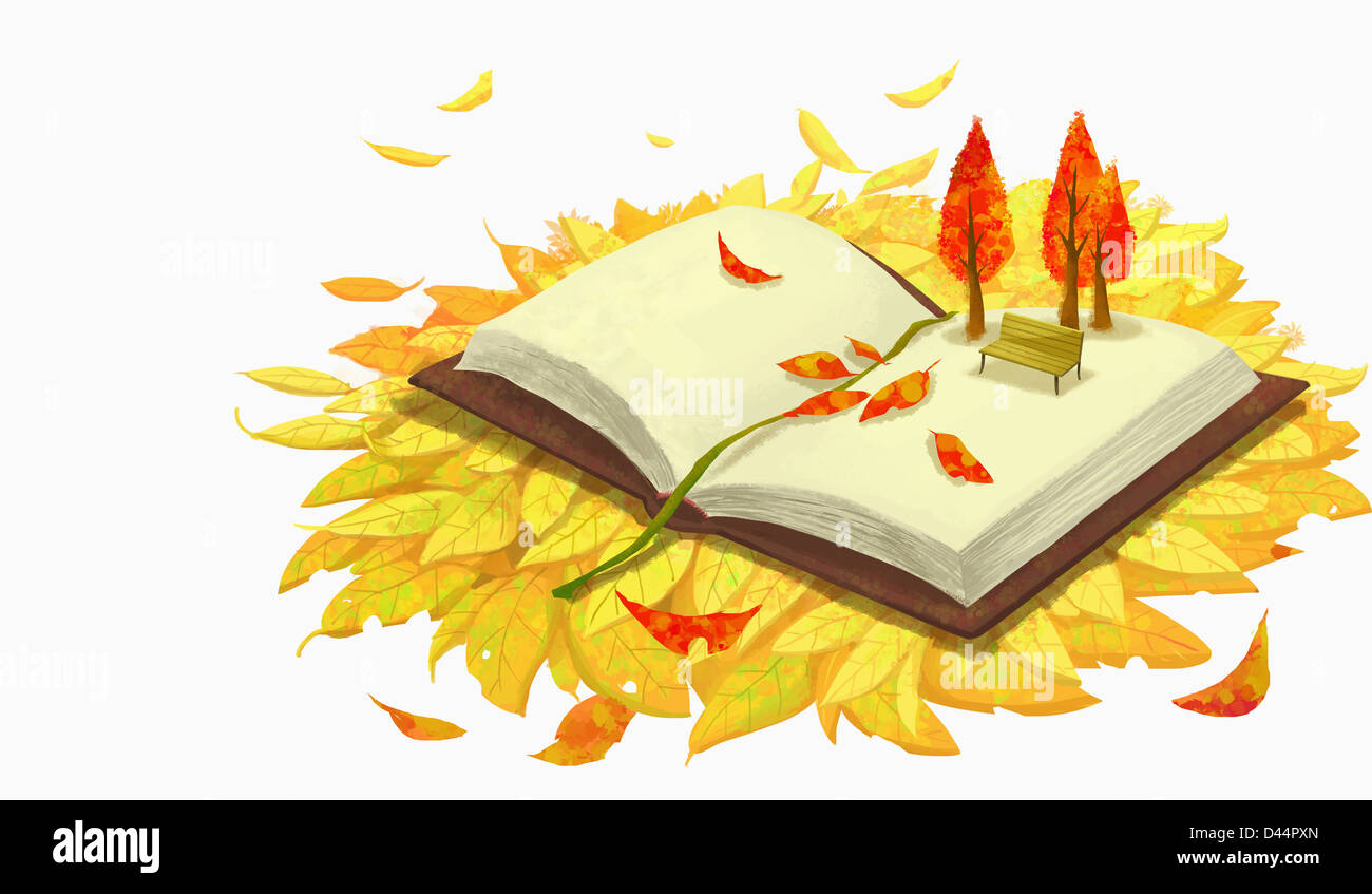 illustration of autumn trees on a book Stock Photo - Alamy