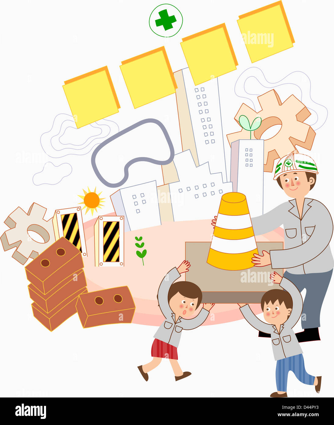 illustration of kids and doctor in construction site Stock Photo - Alamy
