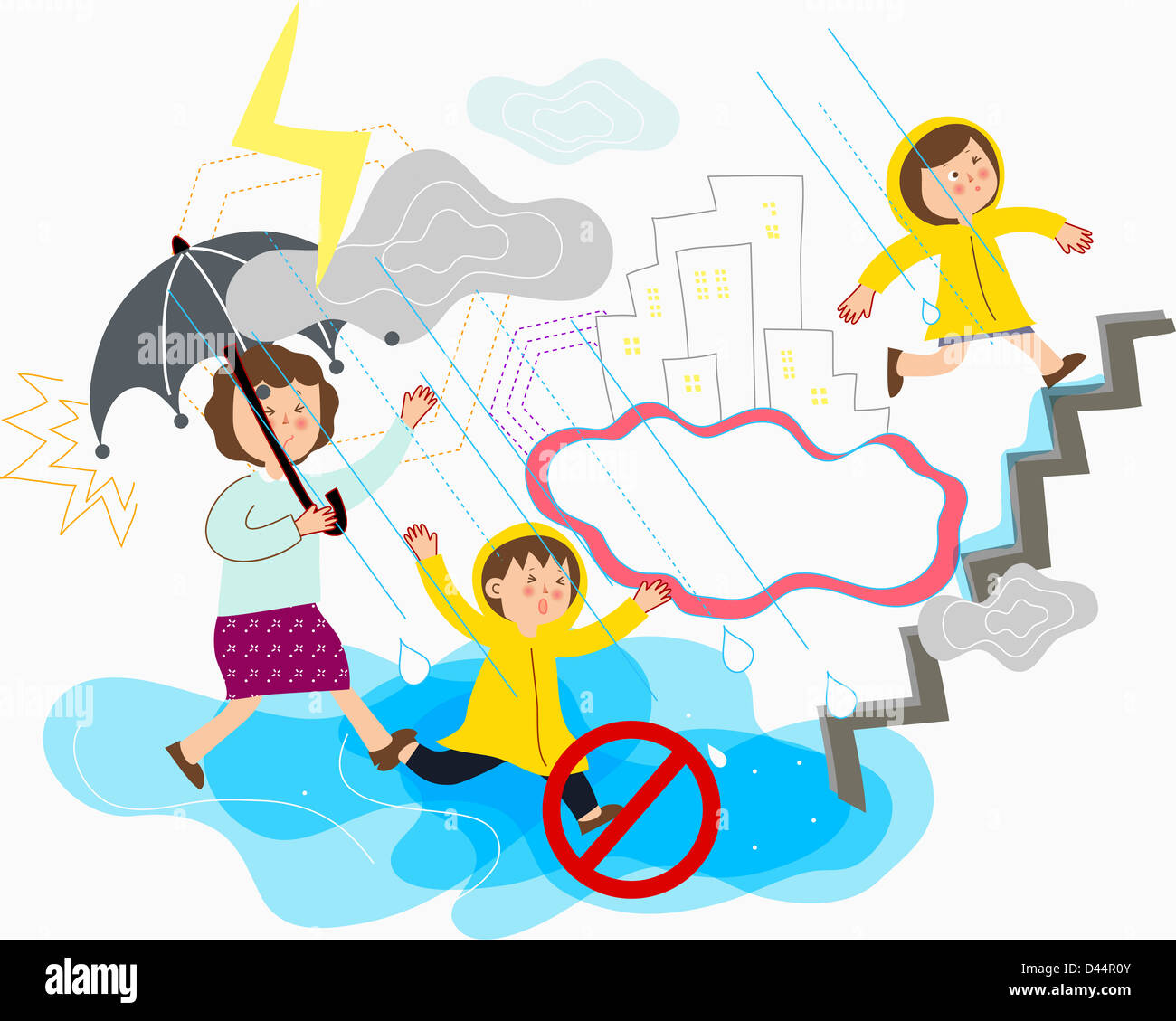 illustration of no sign on running kid when the ground is wet Stock ...