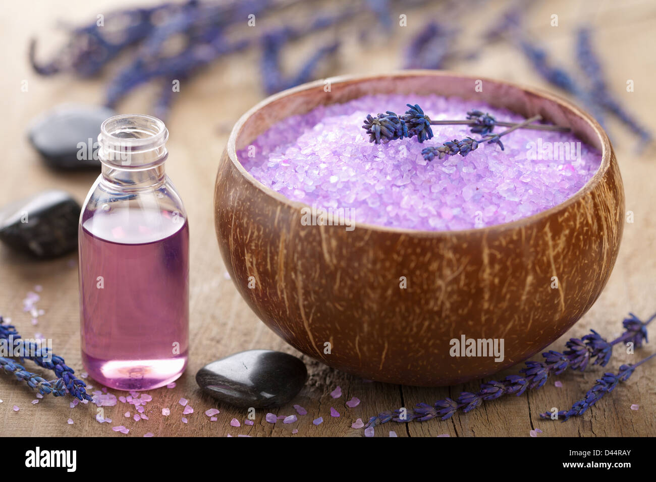 herbal salt lavender and spa stones Stock Photo - Alamy