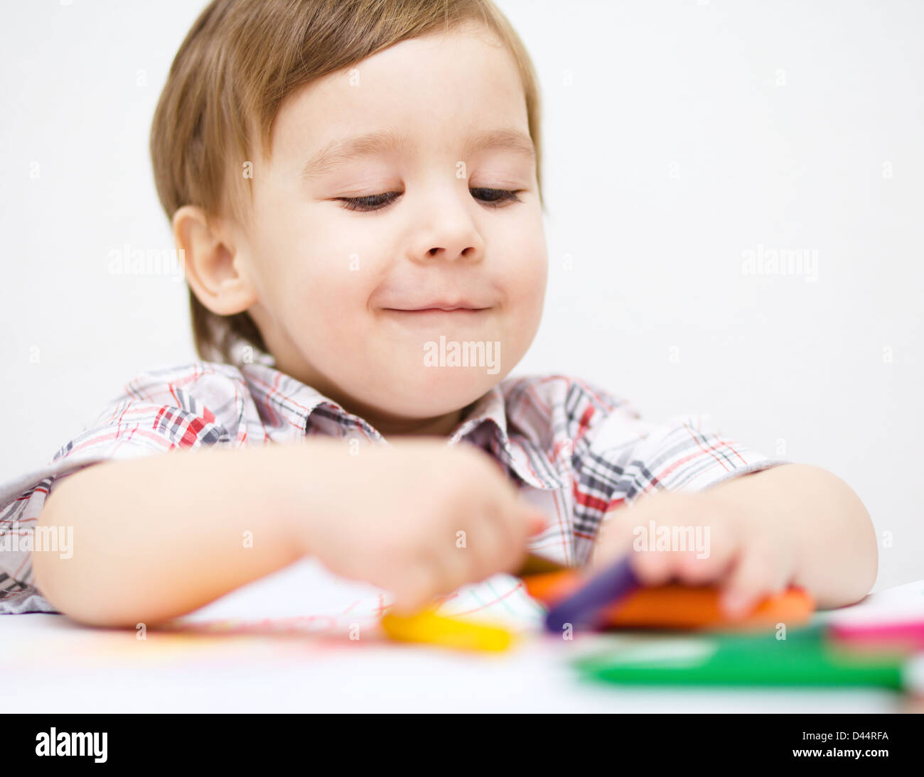 Boy Using Crayons High Resolution Stock Photography and Images - Alamy