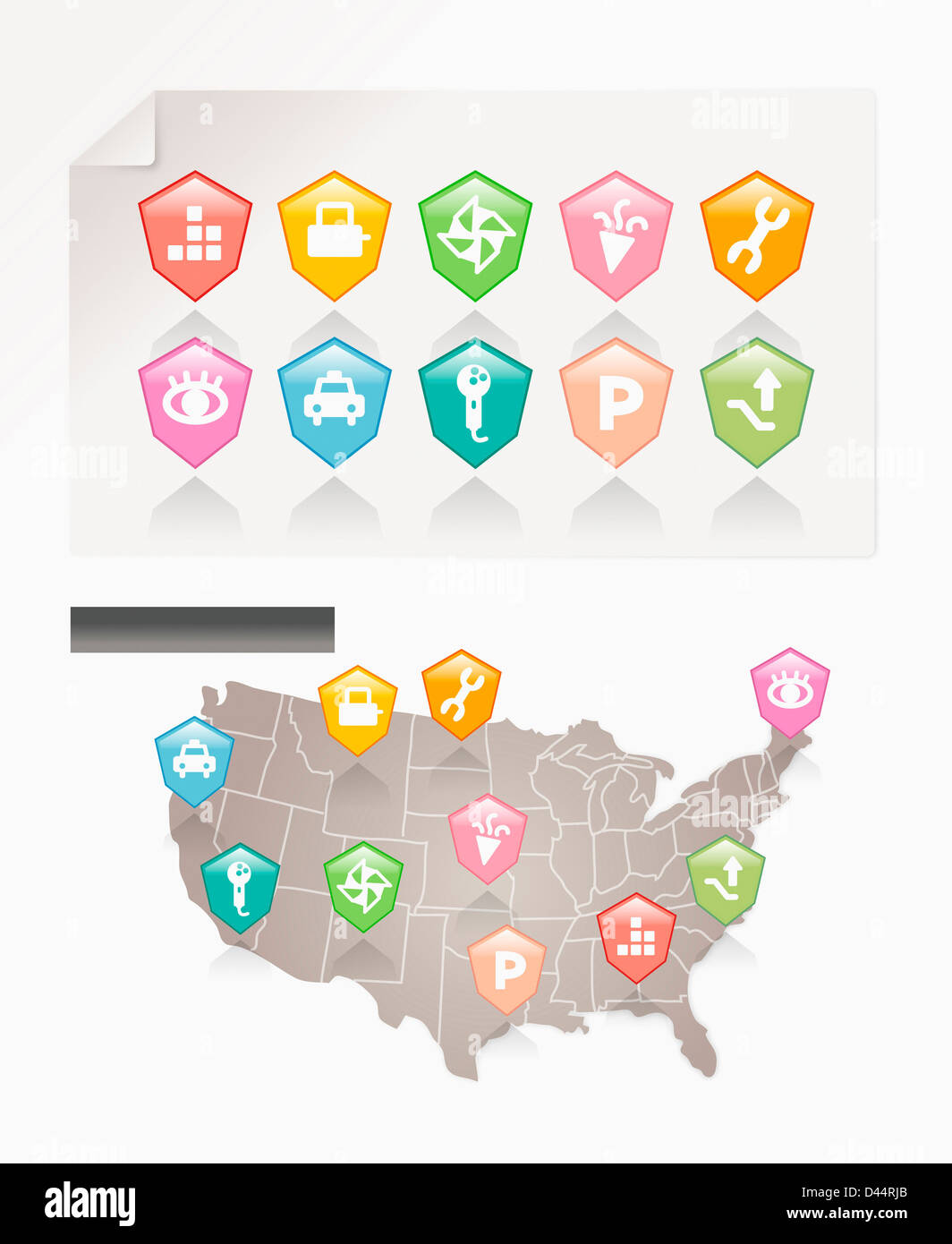 location icons on north American map Stock Photo - Alamy