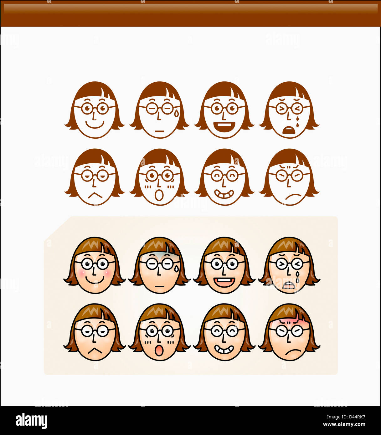 icons of a woman in glasses with different facial expression icons ...