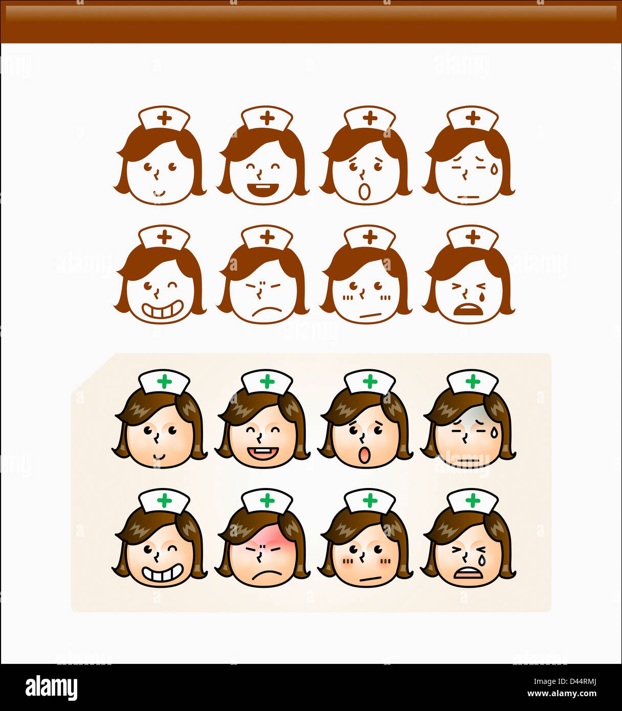 icons of a nurse with different facial expression icons Stock Photo - Alamy