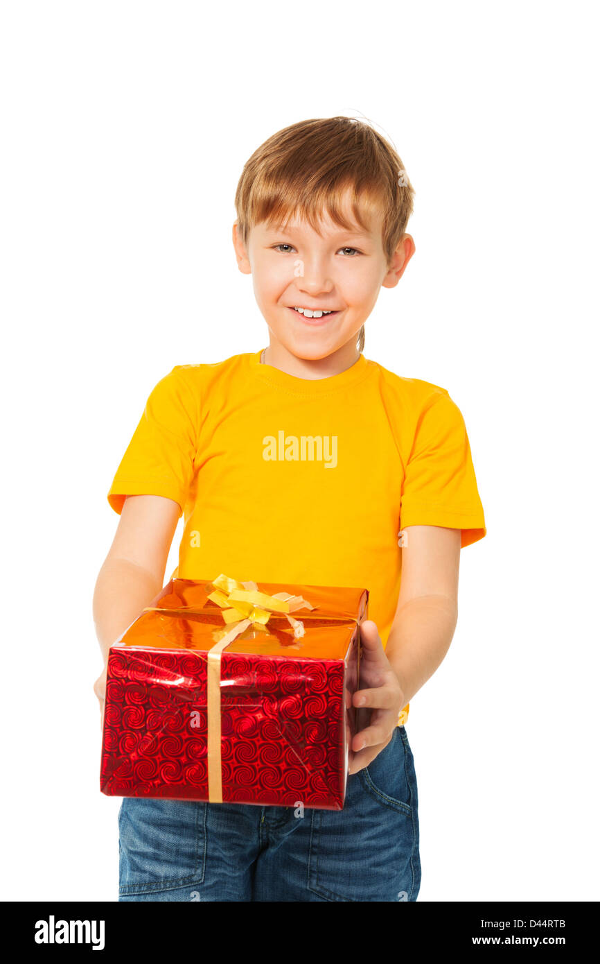 happy child with gift from Santa isolated on white Stock Photo - Alamy