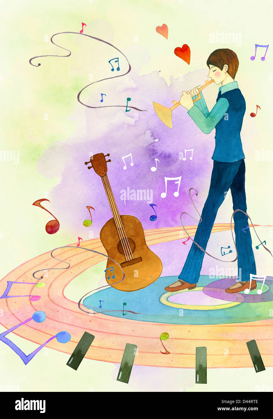 illustration of a man playing music instrument Stock Photo - Alamy