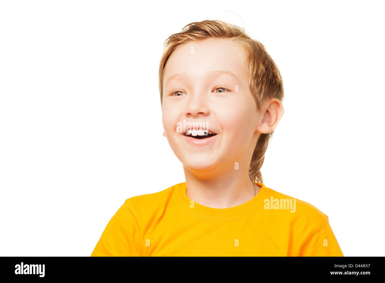 Funny shocked boy in yellow t-shirt isolated on white Stock Photo - Alamy