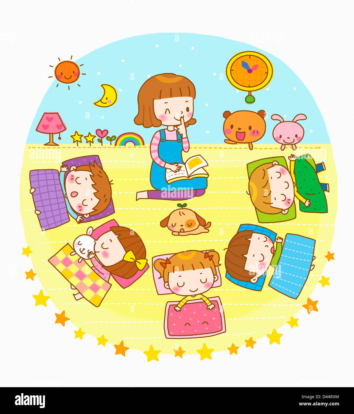 illustration of kids sleeping outdoor Stock Photo - Alamy