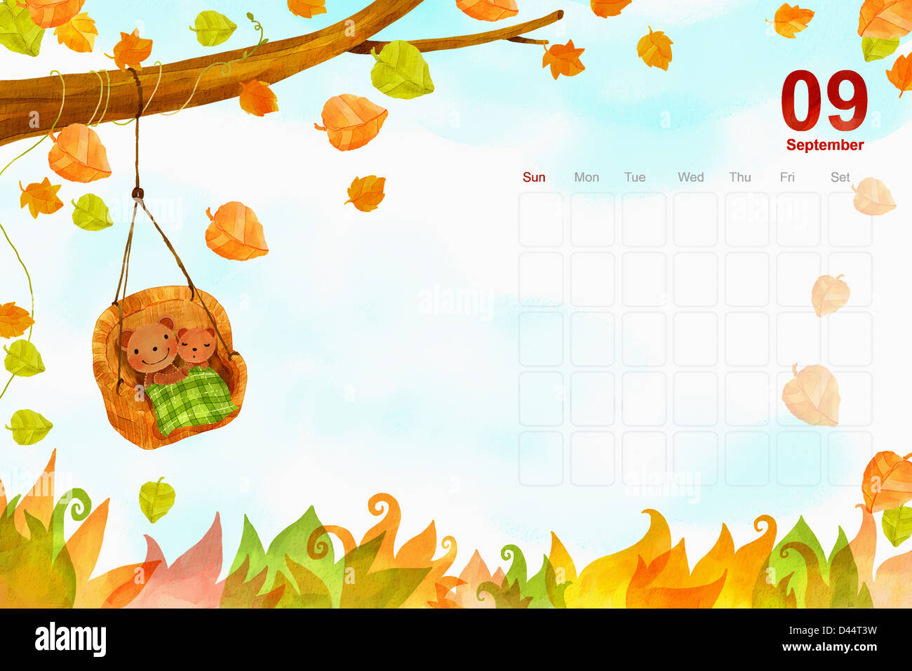 a illustration calendar page of September Stock Photo - Alamy