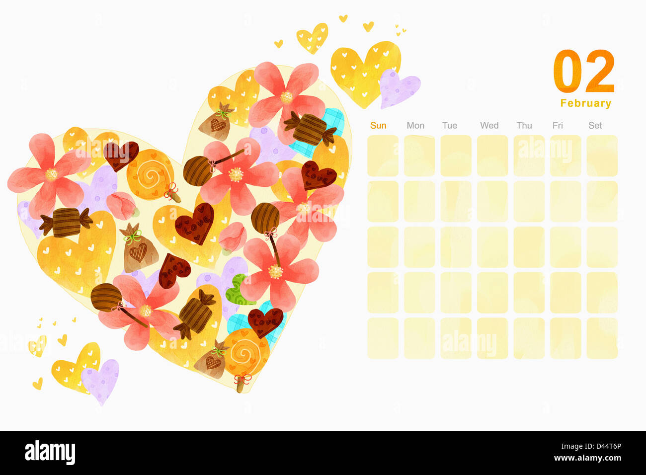 a illustration calendar page of February Stock Photo - Alamy