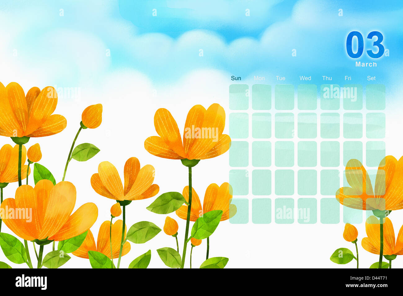 a illustration calendar page of march Stock Photo - Alamy