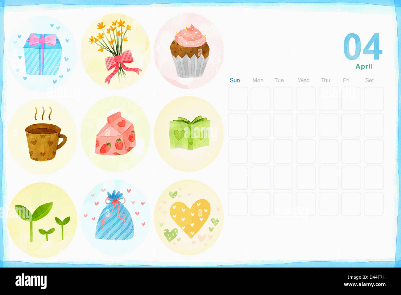 a illustration calendar page of April Stock Photo - Alamy