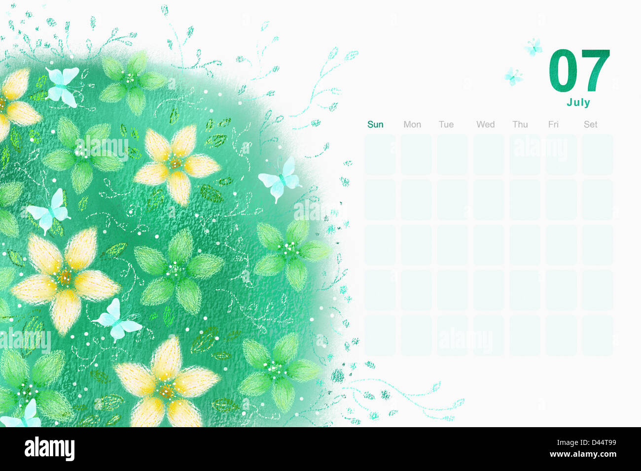 a illustration calendar page of July Stock Photo - Alamy