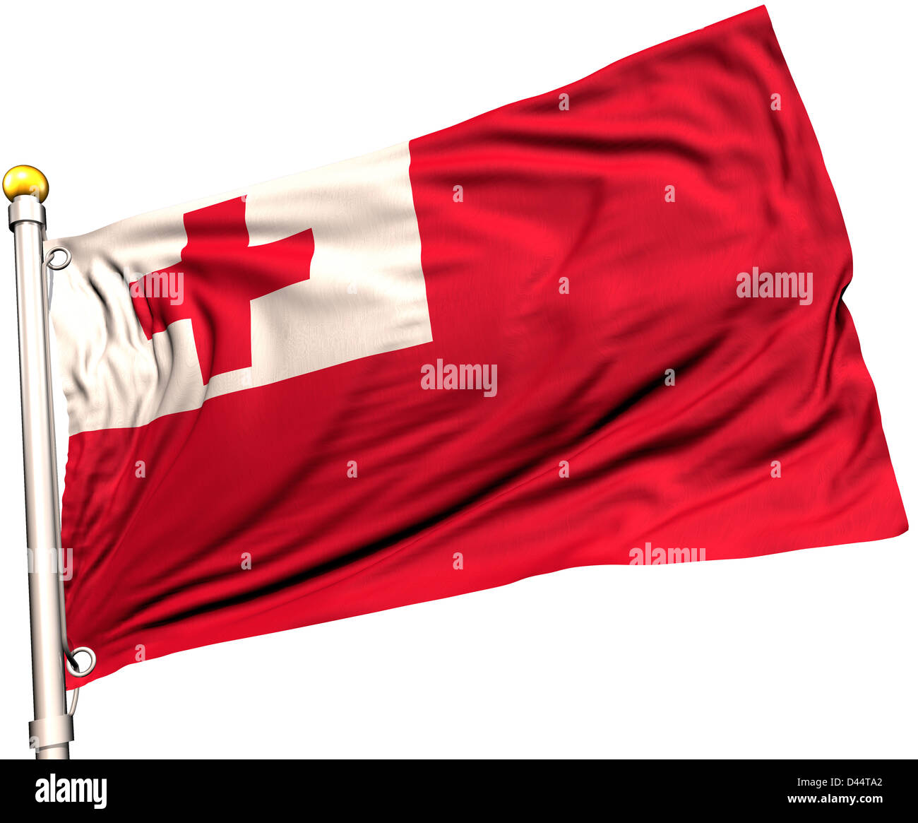 Tonga flag on a flag pole. Clipping path included. Silk texture visible ...