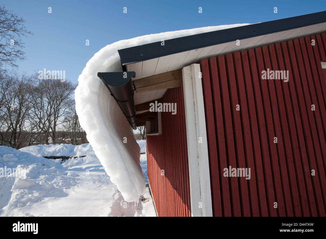 Snow sliding off the roof, Finland Stock Photo - Alamy
