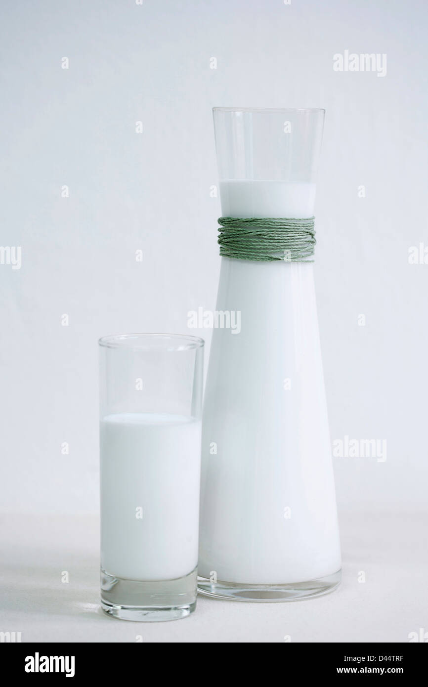 milk in a transparent jar and glass Stock Photo - Alamy