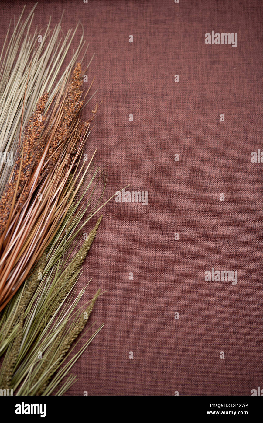 leaves and grain on a brown background Stock Photo - Alamy