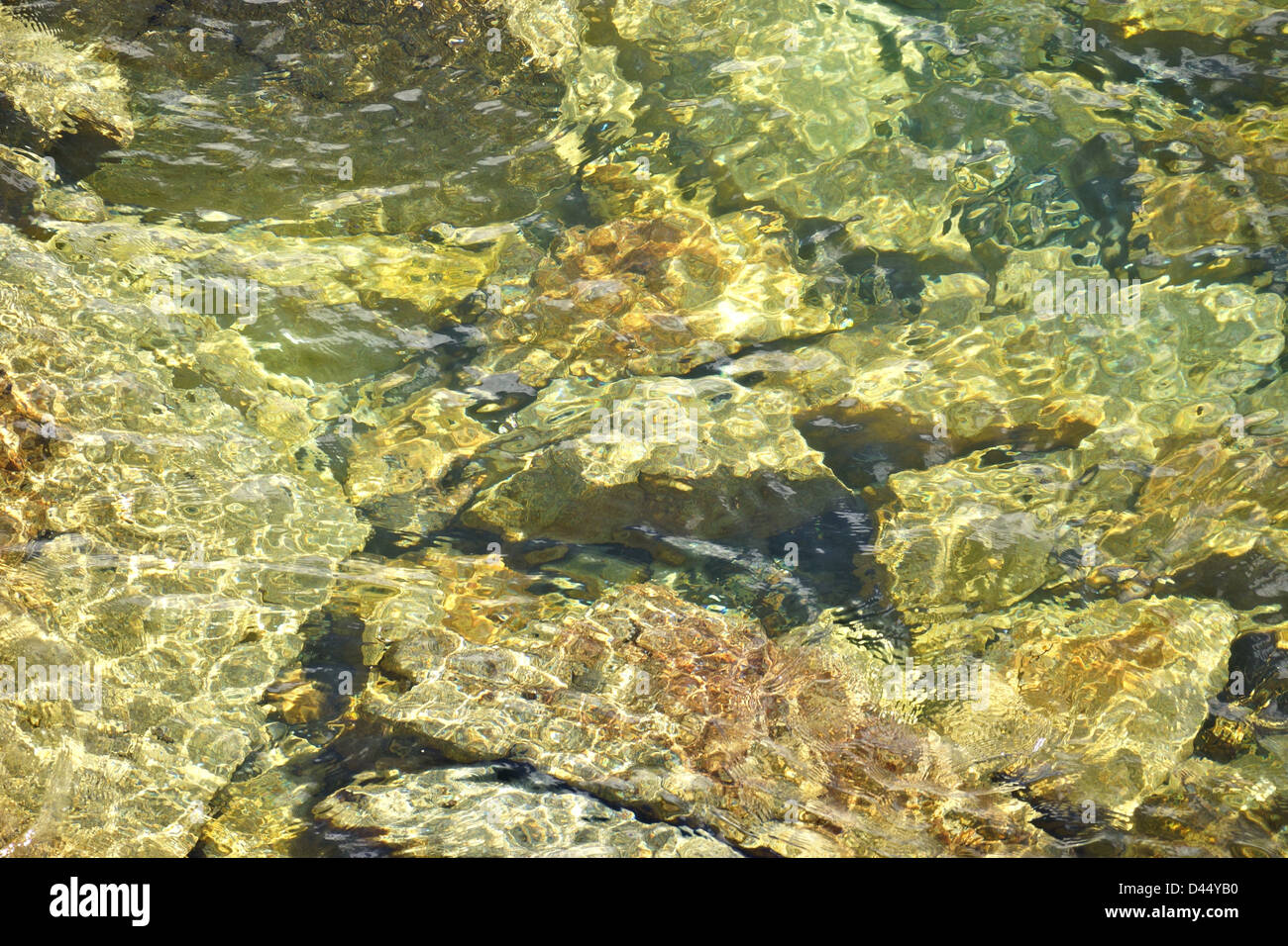 Shallow water shimmering over rocky sea bed Stock Photo - Alamy