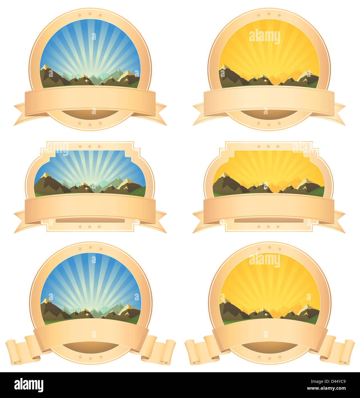 Illustration of a set of vintage mountains scroll and retro banners in ...