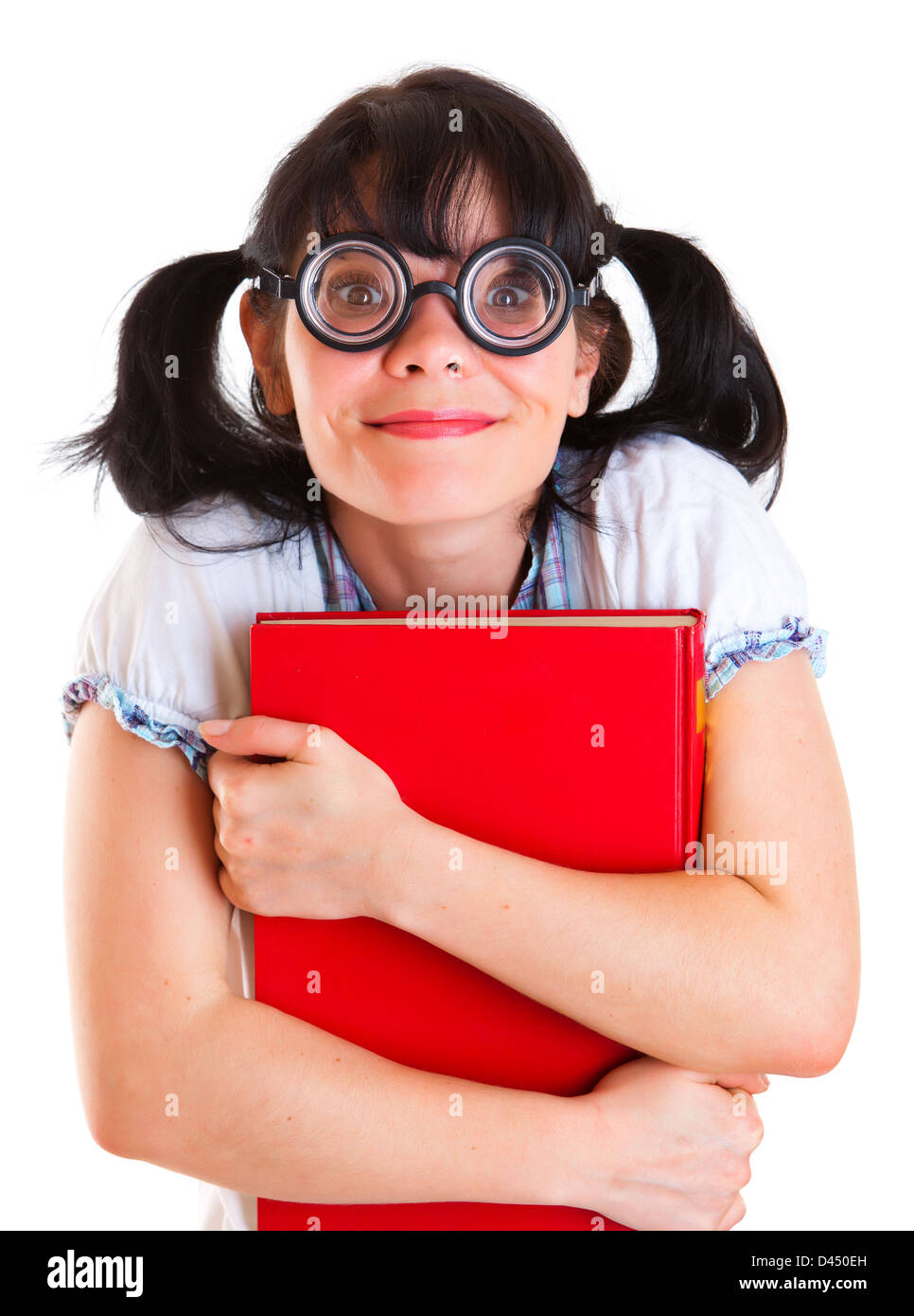 Nerd Student Girl on a white background Stock Photo - Alamy