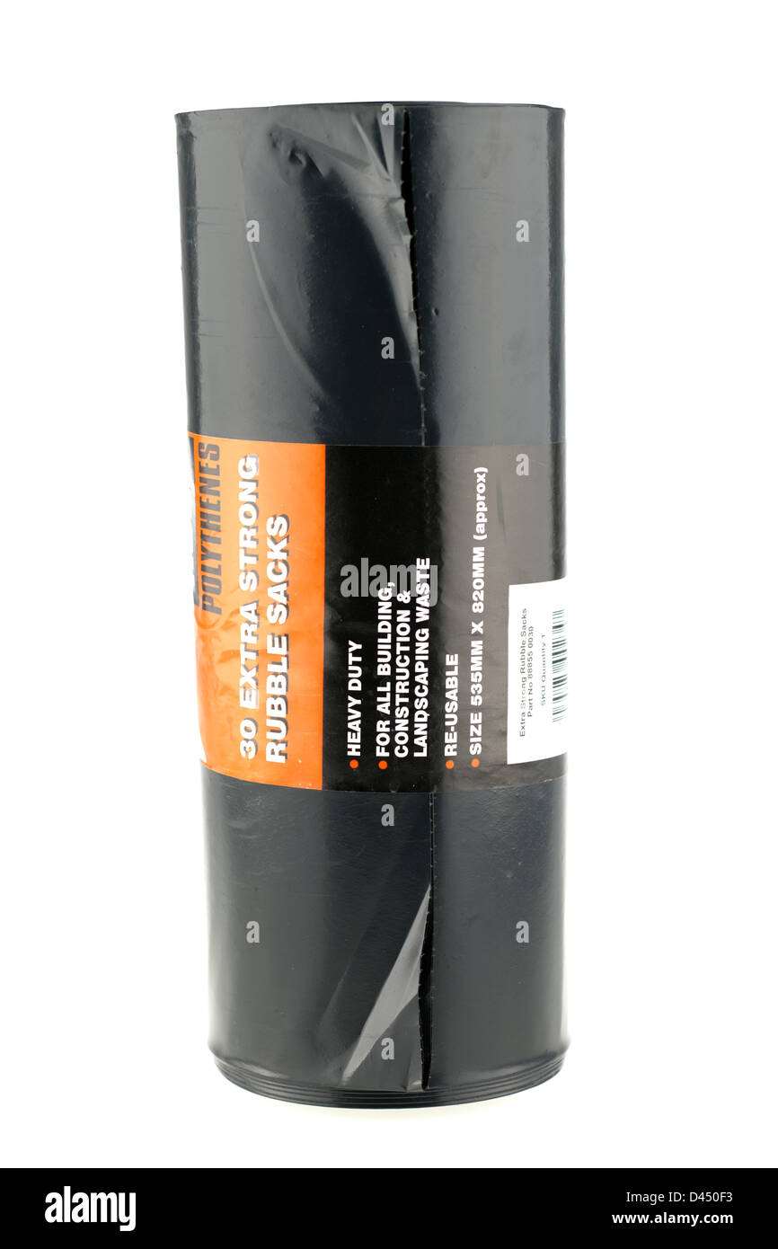 Large roll of 30 heavy duty polythene rubble sacks bags Stock Photo - Alamy