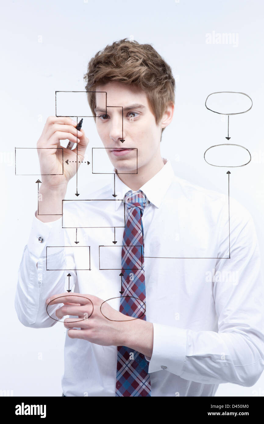 a western businessman writing on a transparent board Stock Photo - Alamy