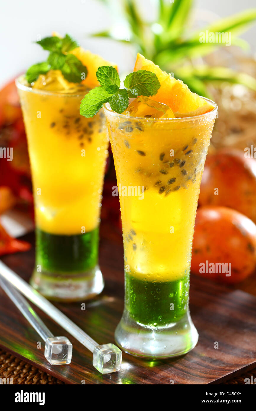 refreshing passion fruit orange juice Stock Photo - Alamy
