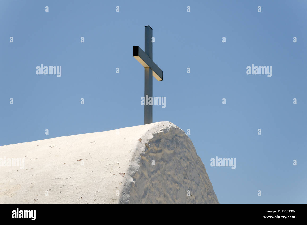 Rhodes Greece. Christian cross on the whitewashed church of Agios ...