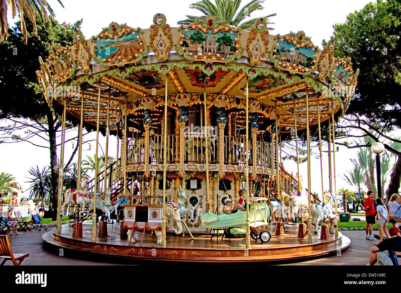 Nice, Cote d'Azur, France - The carousel in the Jardin Albert 1 beside ...