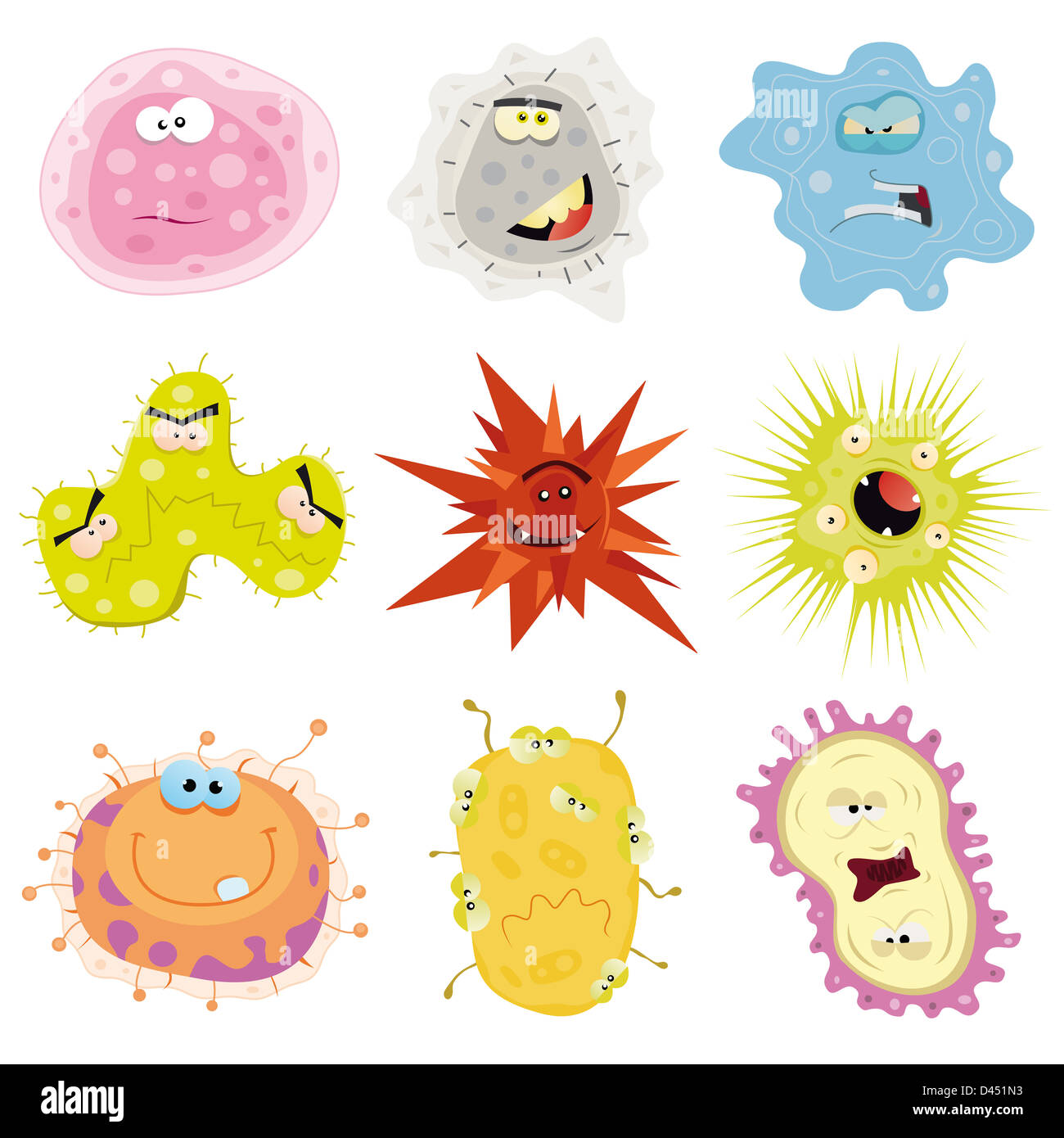 Illustration of a cartoon set of various funny microbes, germs, virus ...